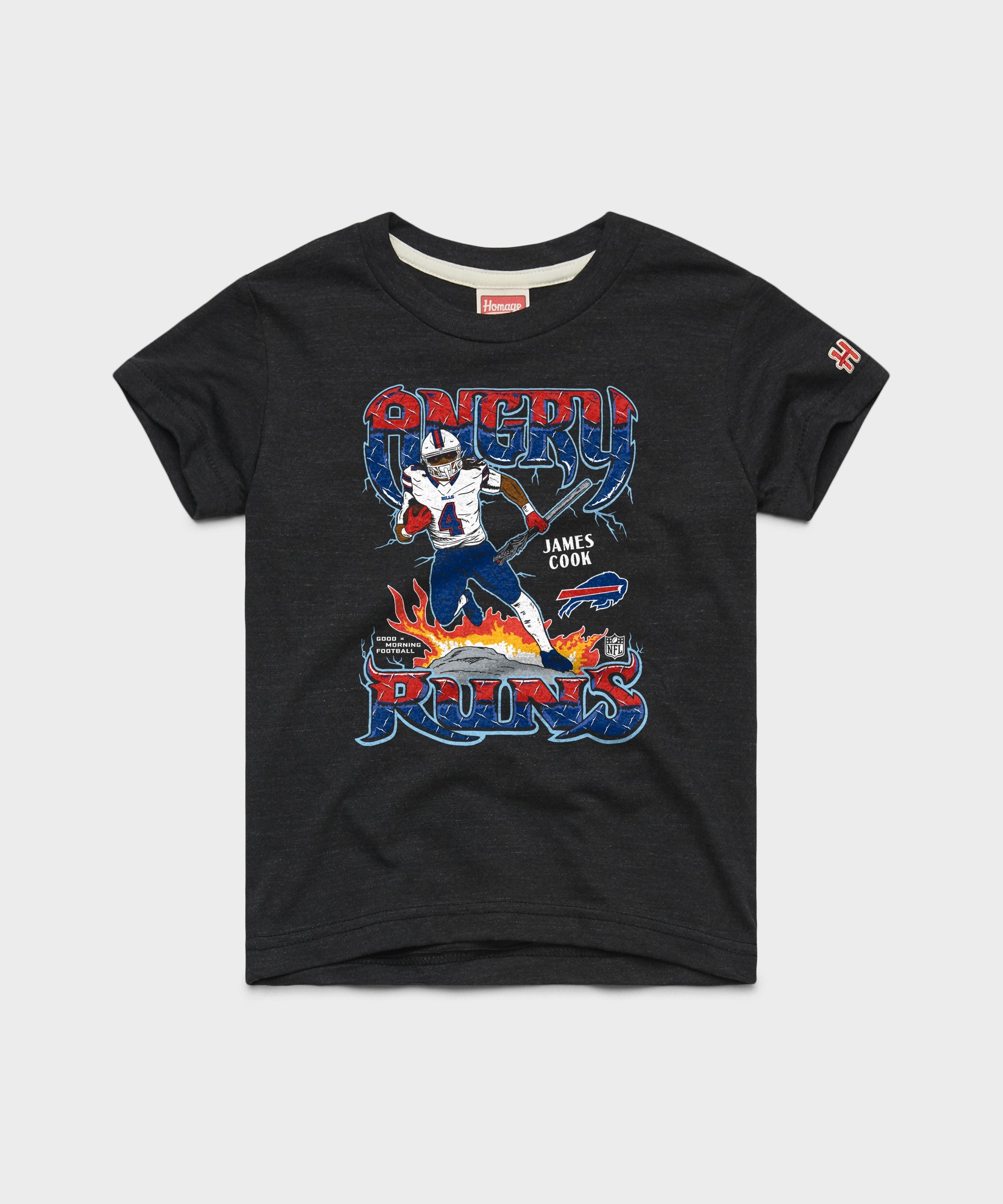 Youth Angry Runs 2024 Bills James Cook | Kids Retro Kyle Brandt T-Shirt ...